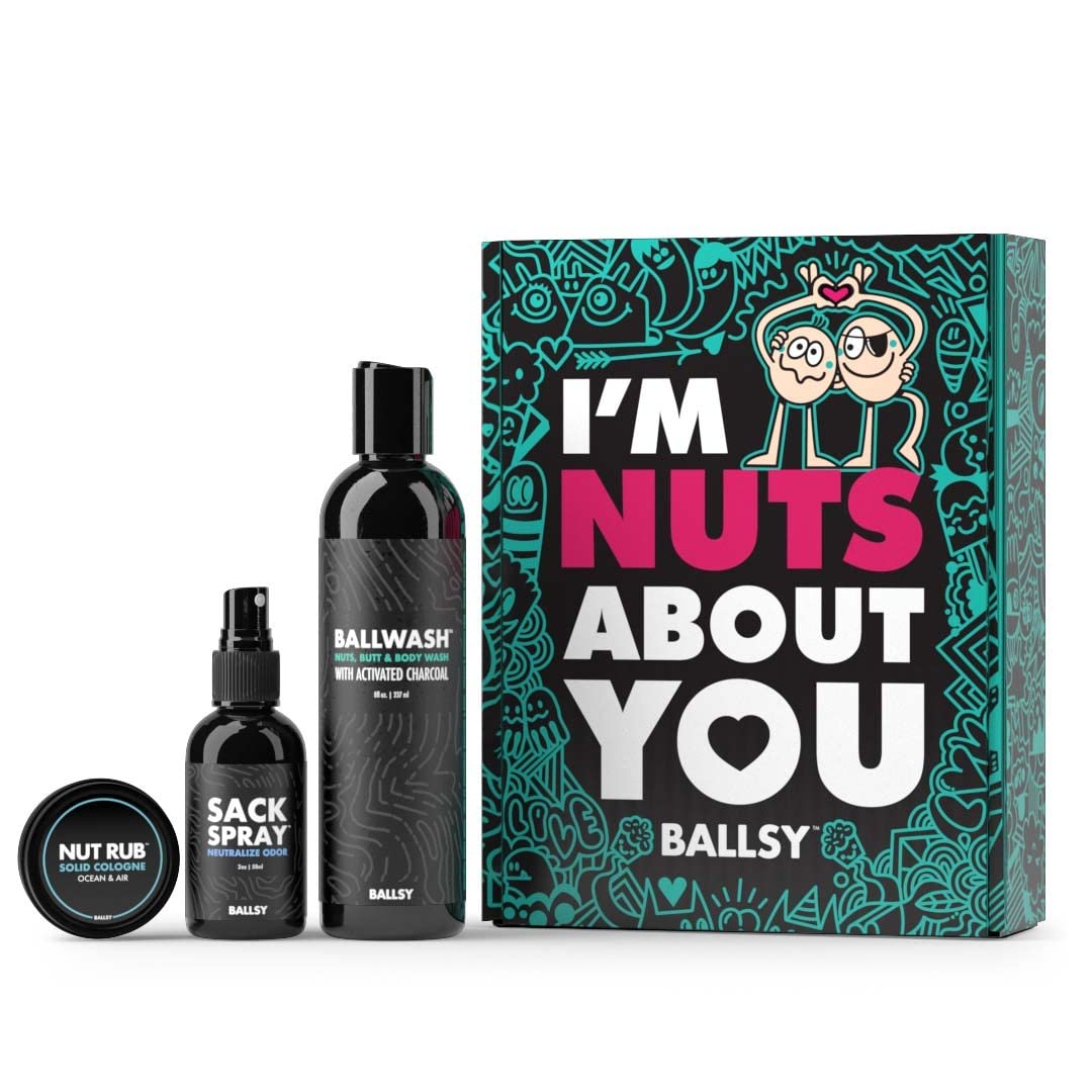 Ballsy B2 Trimmer and Nuts About You Sack Pack Bundle, Complete Grooming Set for Men; Waterproof and Rechargeable Balls & Body Groomer, Ballwash (8 Oz), Sack Spray (2 Oz) and Nut Rub (0.85 Oz), Ocean