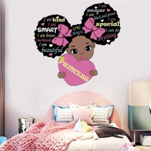 Black Girl Magic Inspirational Wall Decals Quote I'm Kind Princess Wall Sticker Pink Motivational Saying Positive Words Wall Stickers for Baby Toddler Room Nursery Playroom Bedroom Living Room.