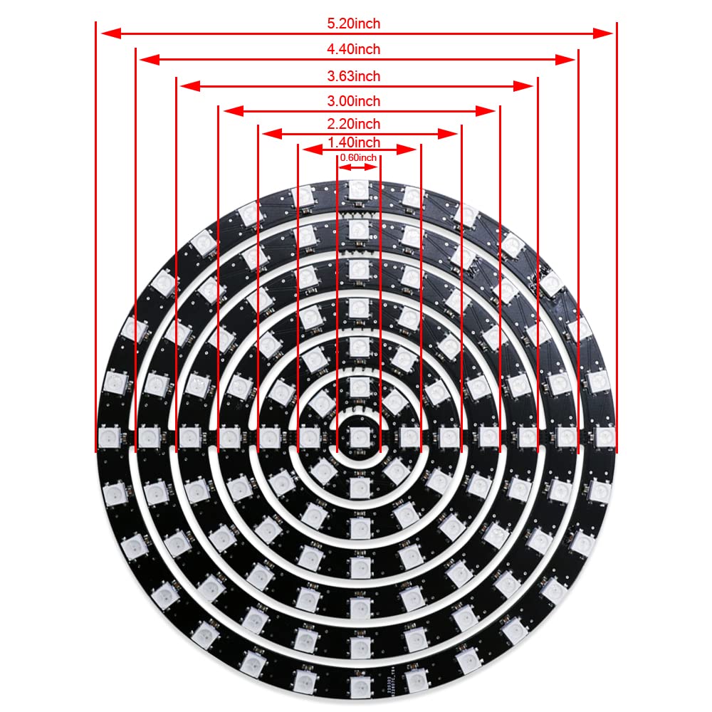 Treedix WS2812B 5050 RGB LED Ring Light 109 LEDs 7 Rings Matrix Individually Addressable Full Dream Color DC 5V for Arduino and Raspberry Pi