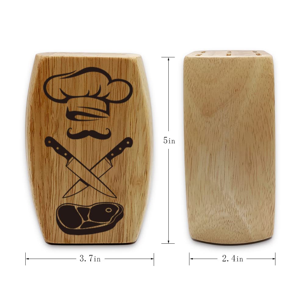 Funny Chef Cuts Steak Pattern Farmhouse Kitchen Decor Knife Block For Steak Knives 5 Inch Utility Knives 6 Piece Slot Organizer Durable 100% Natural Oak Wood, Gifts for Family Friends, 3.7x2.4x5"