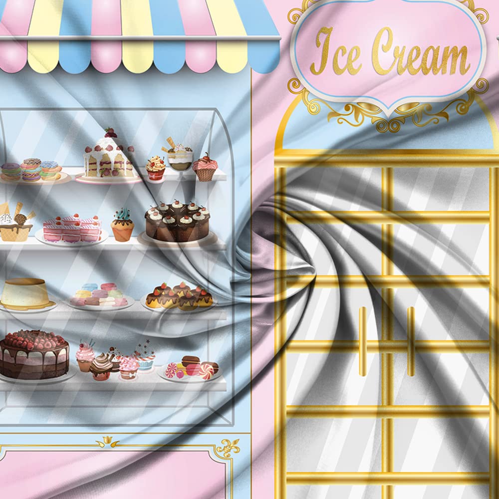 Ice Cream Parlor Shop Backdrop Summer Pink Sweet Candy Princess Girl Baby Shower Birthday Photography Background Doughnut Party Decoration Banner Photo Studio Booth Props 7X5FT CEM197B