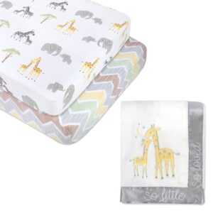 giraffe baby bedding crib set with giraffe baby blanket, giraffe crib sheets 3 piece set