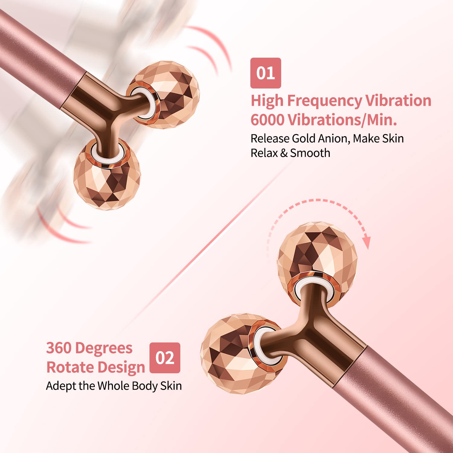 2 in 1 Electric Face Massager, Rose Golden 3D Roller and Jade Face Roller Face Massager roller Kit Gift Set for Face Skin Care Tools