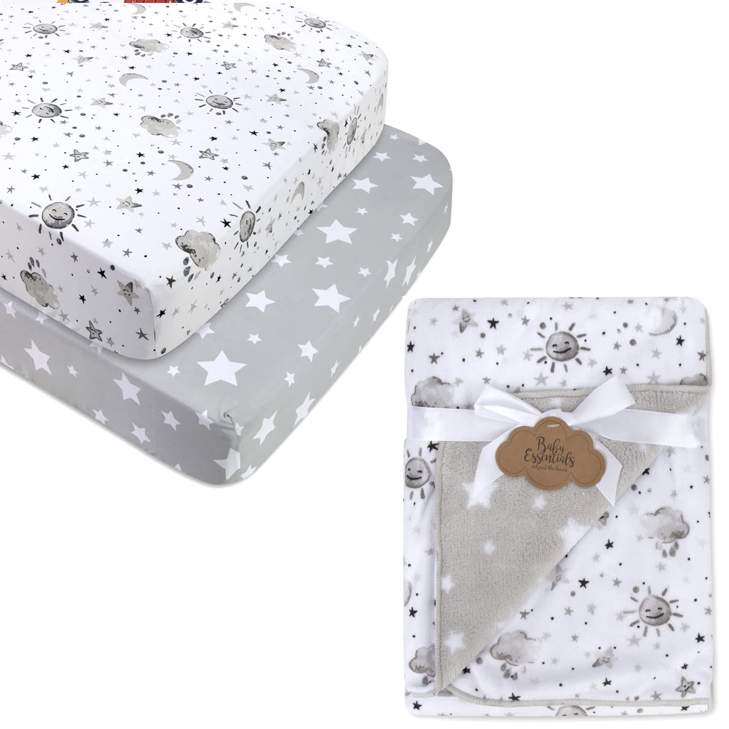 Moon and Stars Crib Sheets Bedding Set for Boys, Girls | Gender Neutral Crib Bedding Set Boho