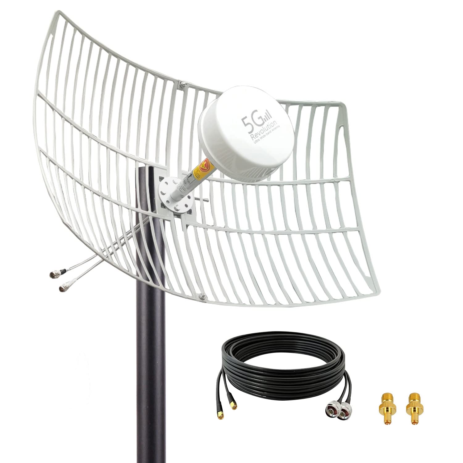 MIMO 4G LTE/ 5G Antenna Outdoor Directional Long Range Parabolic Grid Antennas for t-Mobile 4G LTE/5G WiFi Hotspots/High Gain 2x2 30dBi/ 698-6000MHz/ 2pcs 15meters LMR240 Cable SMA TS-9