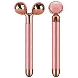 2 in 1 electric face massager, rose golden 3d roller and jade face roller face massager roller kit gift set for face skin care tools