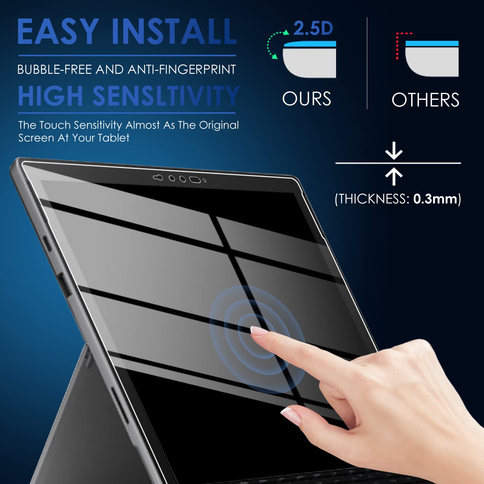 【2-PACK】Screen Protector for Microsoft Surface Pro 7 Plus (2021)/ Surface Pro 7 (2019) 12.3", DETUOSI Ultra-Clear/Anti-Glare/Touch Sensitive/Bubble Free/Anti-Scratch Mica Surface Pro 7+ Tempered Glass