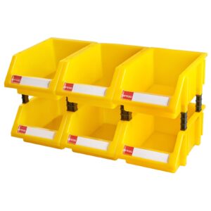 aerkaa plastic stackable storage bins tool storage bins for garage, workshop, office storage(yellow,pack of 6)