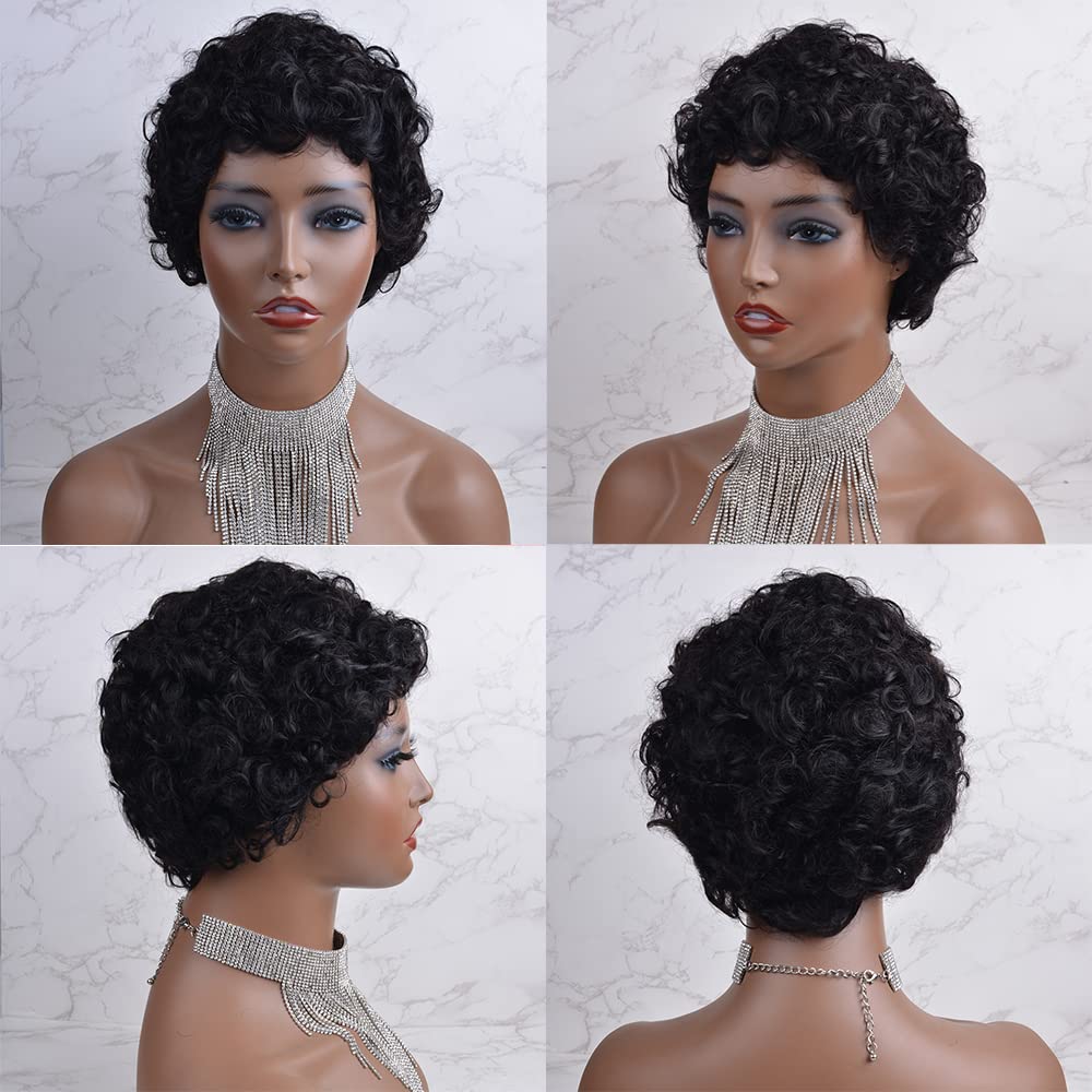 Short Curly Wigs None Lace Pixie Cut Wig Short Human Hair Wigs for Black Women Human Hair Full Made Wigs Natural Color