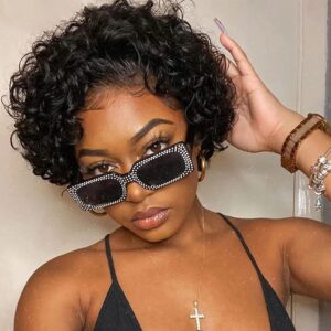 short curly wigs none lace pixie cut wig short human hair wigs for black women human hair full made wigs natural color