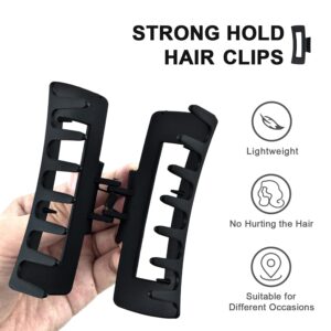 4pcs Rectangle Hair Clips for Women Girls, 3.5" Non-Slip Claw Clips for Thin and Thick Hair, Square Jaw Clamps with Strong Hold (Black)