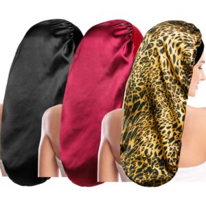 3 pieces long satin sleep bonnet for hair care, women hair bonnets silky braids sleeping caps night cap for curly hair