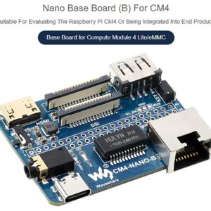 Nano Base Board (B) for Raspberry Pi Compute Module 4 Lite/eMMC, with Standard CM4 Socket, with Raspberry Pi 40PIN GPIO Interface, Gigabit Ethernet, USB2.0, DSI, CSI, 3.5mm Audio Jack