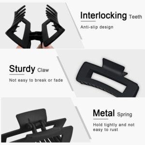 4pcs Rectangle Hair Clips for Women Girls, 3.5" Non-Slip Claw Clips for Thin and Thick Hair, Square Jaw Clamps with Strong Hold (Black)