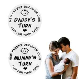 2pcs new parent decision coin gift for new mom funny parent mummy gifts after baby daddy birth gift pregnancy women first time to be moms dads,double sided,sliver.