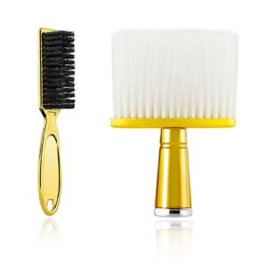 t- hair brush set, 2 pieces gold, including barber cleaning brush & neck duster brush for barbershop and home use