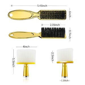 T- Hair Brush Set, 2 Pieces Gold, Including Barber Cleaning Brush & Neck Duster Brush for Barbershop and Home Use