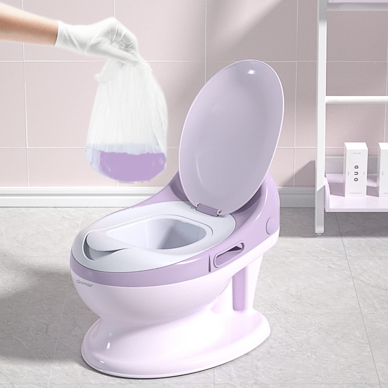 Toddler Potty, Gromast Baby Potty Training Toilet with Padded PU Seat and Removable Potty, Installation-Free Baby Toilet (Purple)