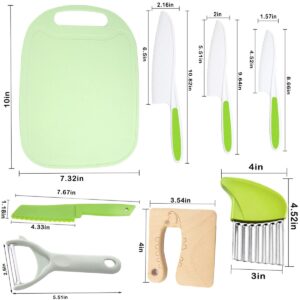 Alrens Kid Safe Knives, 8 Pcs Toddler Knife Set Include Crocodile Wooden Knife for Kids, Serrated Edges Plastic Toddler Knife, Potato Peeler, Cutting Board, Knives Set for Kids Learning