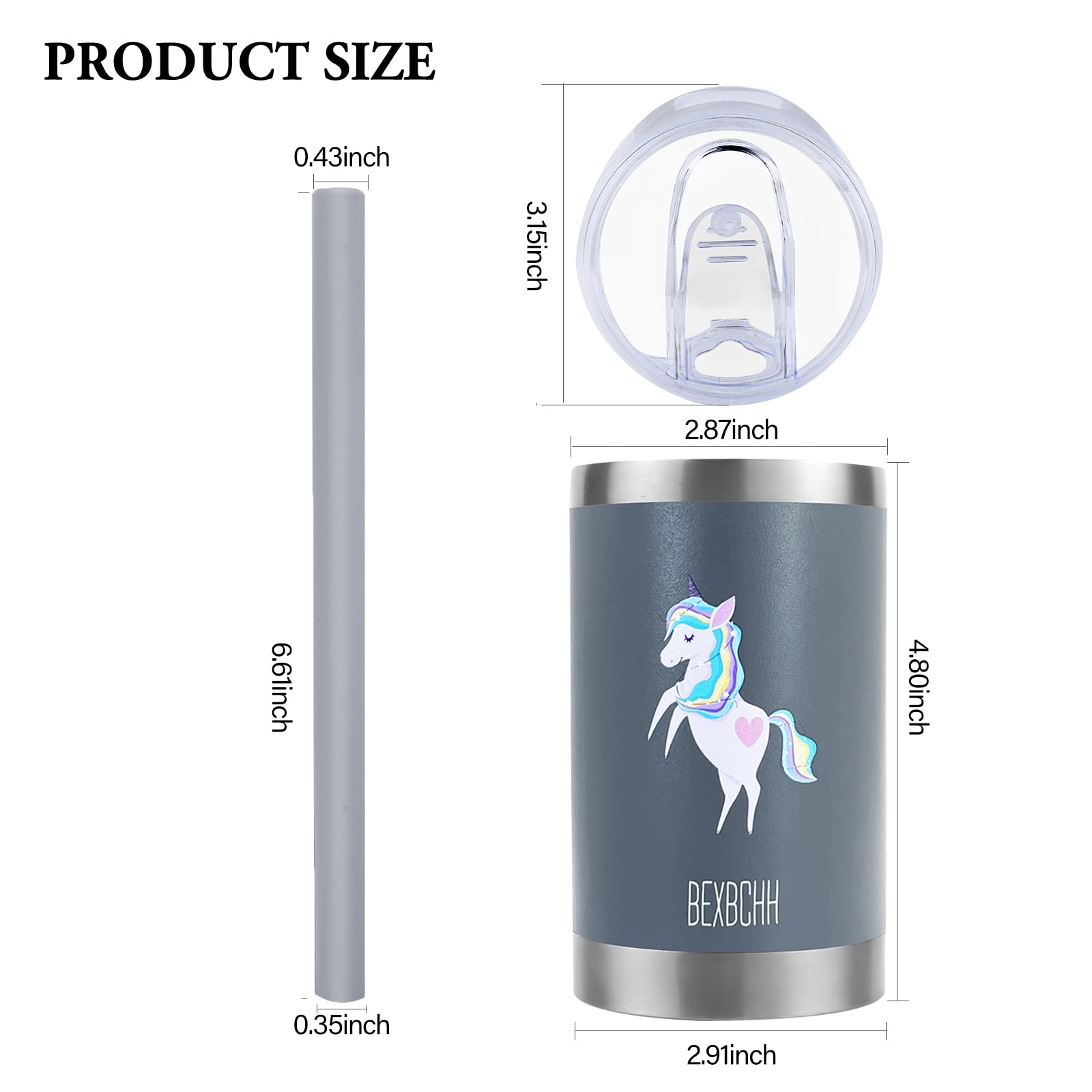 Bexbchh Kids Straw Cups with Lid - 12oz Vacuum Stainless Steel Insulated Tumbler for Kids - BPA FREE Smoothie Drinking Cup with Leak Proof Lid - Spill Proof Sippy Cups with Straw(Unicorn)