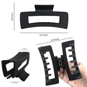 4pcs Rectangle Hair Clips for Women Girls, 3.5" Non-Slip Claw Clips for Thin and Thick Hair, Square Jaw Clamps with Strong Hold (Black)