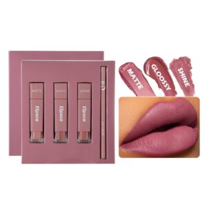 espoce lipstick and lip liner set, 4 pcs matte glossy shiny lip gloss and lip liner kit, non-sticky and long lasting