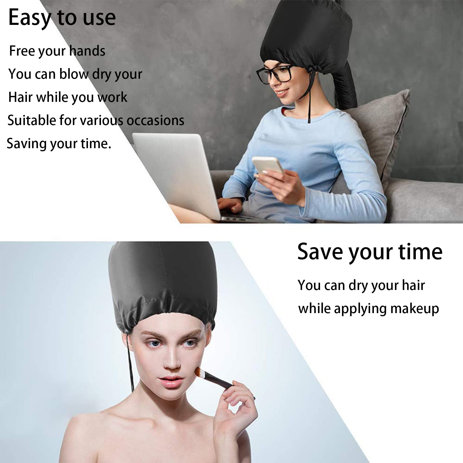 Hair Dryer Bonnet Attachment,Adjustable Portable Soft Steam Cap for Hair Drying Styling Curling Deep Cap head 40cm,cap circumferenc 82cm,cap tail 105cm