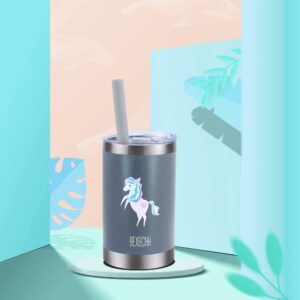 Bexbchh Kids Straw Cups with Lid - 12oz Vacuum Stainless Steel Insulated Tumbler for Kids - BPA FREE Smoothie Drinking Cup with Leak Proof Lid - Spill Proof Sippy Cups with Straw(Unicorn)