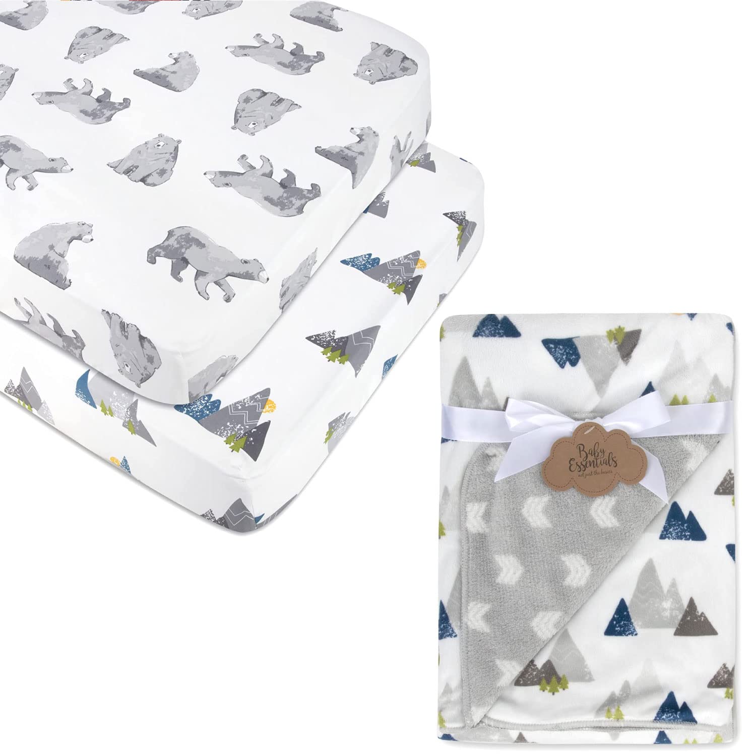 Baby Essentials Bear Mountain Scene Security Blanket, Bear Crib Bedding Set for Boys and Girls