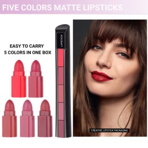 Dulele 5 Color Matte Lipstick Set Velvet Lip Stick Non-stick Lip Gloss Long Lasting Waterproof Red Lipstick Makeup Mini Lipstick Set (B, M)