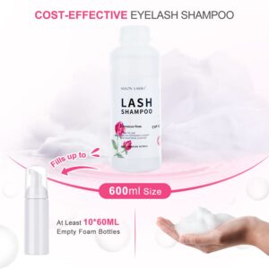 Arison Eyelash Eyelash Extension Shampoo 600ml / Eyelid Foaming Cleanser/Wash for Extensions and Natural Lashes/Paraben & Sulfate Free Safe Makeup & / Professional & Self Use (Rose)