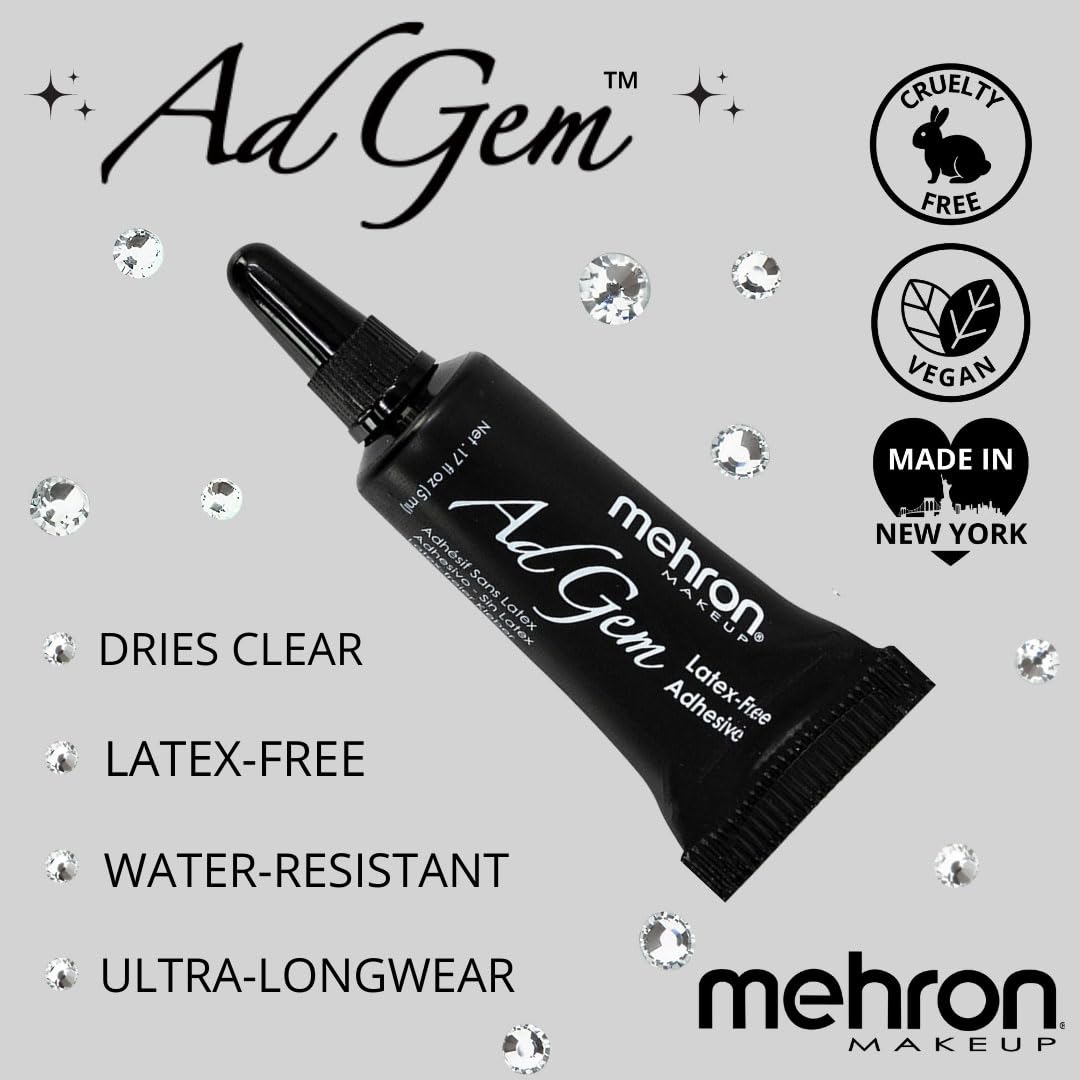 Mehron Makeup AdGem Adhesive | Rhinestone Glue | Latex-Free Eyelash Glue | Body Glue | Body Adhesive .17 fl oz (5 ml)