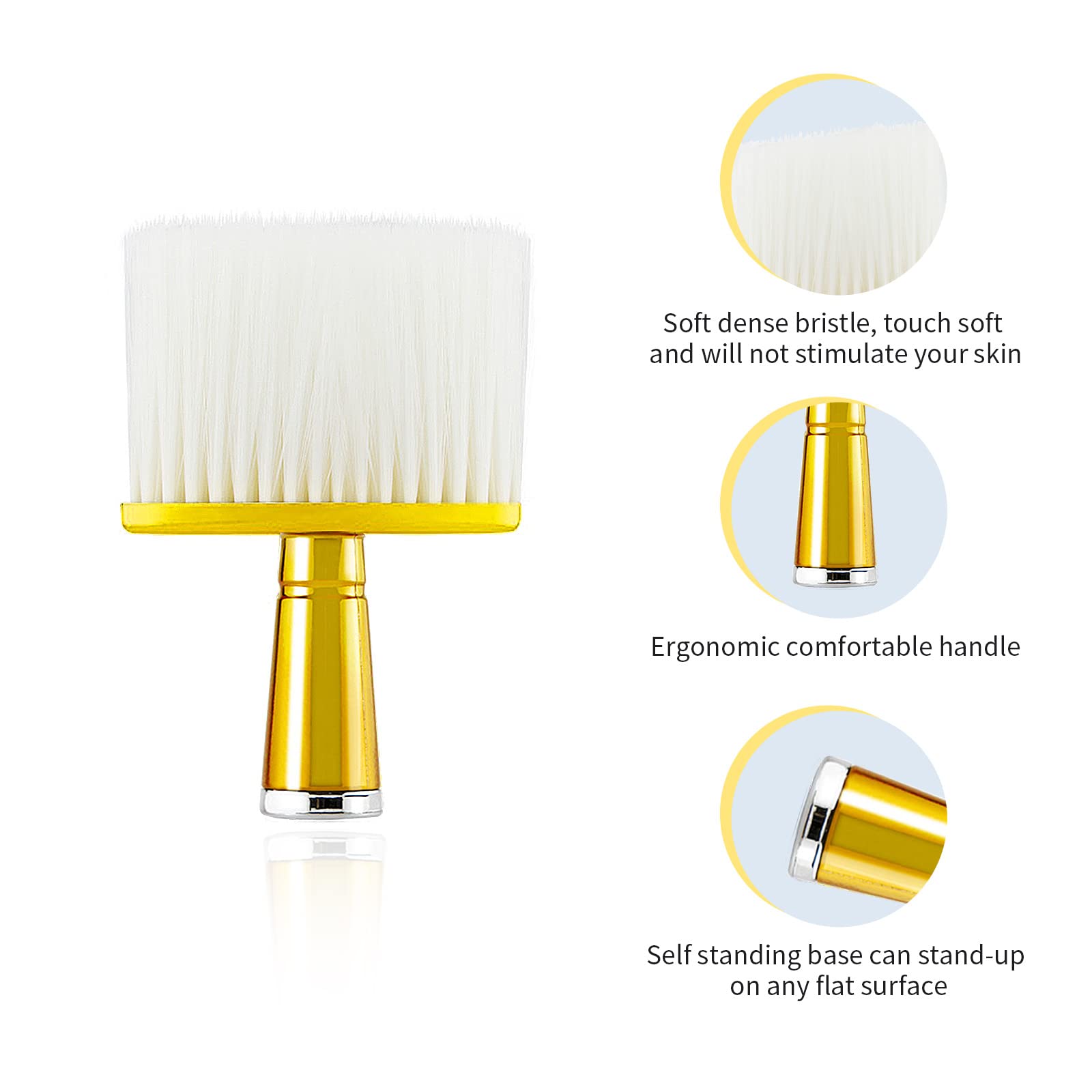 T- Hair Brush Set, 2 Pieces Gold, Including Barber Cleaning Brush & Neck Duster Brush for Barbershop and Home Use