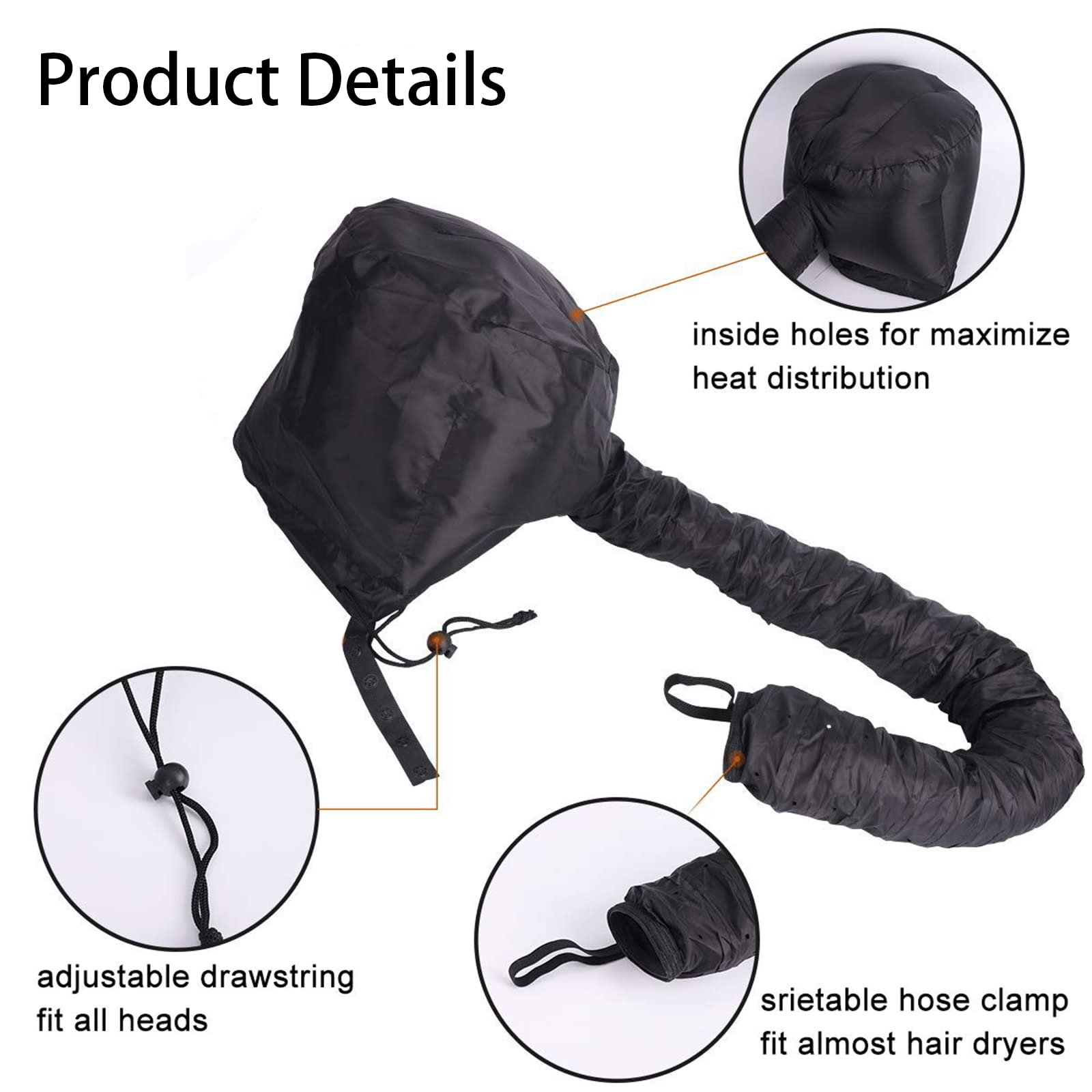 Hair Dryer Bonnet Attachment,Adjustable Portable Soft Steam Cap for Hair Drying Styling Curling Deep Cap head 40cm,cap circumferenc 82cm,cap tail 105cm