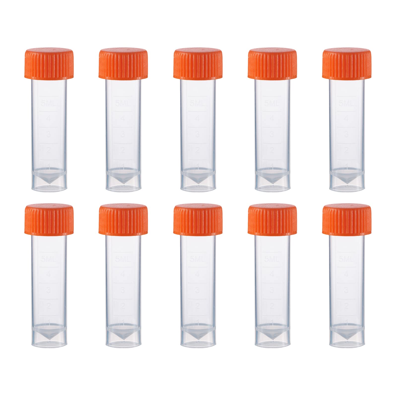 CCTVMTST 5ml Plastic Graduated Vial Storage Container Test Tubes with Orange Screw Caps, 50pcs