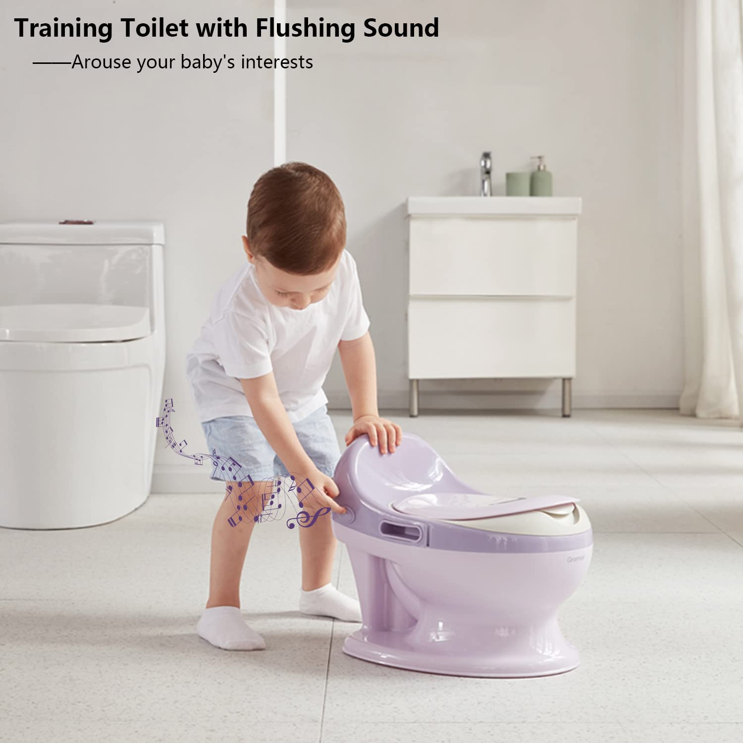 Toddler Potty, Gromast Baby Potty Training Toilet with Padded PU Seat and Removable Potty, Installation-Free Baby Toilet (Purple)