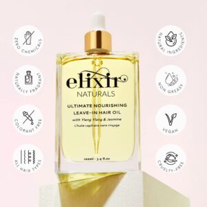 Elixir Naturals - Natural Hair Oil, Adds Shine, Strength and Nourishment to Dry, Frizzy, Damaged, Curly & Colored Hair. Leave-In Styling Hair Oil and Treatment for Dry Damaged Hair. 100ml