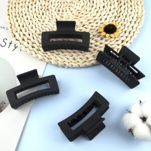 4pcs Rectangle Hair Clips for Women Girls, 3.5" Non-Slip Claw Clips for Thin and Thick Hair, Square Jaw Clamps with Strong Hold (Black)