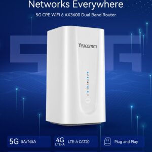 Yeacomm 5G Router AX3600 WiFi-6 Modem with Sim Card Slot,NR NSA/SA 5G Cellular Router Up to 4.67Gbps,Wireless 5G CPE & LTE Cat20 Gateway,Voice Volte RJ11,Band Lock,VPN,4 x 4 MIMO