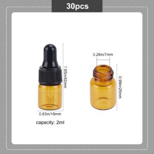 GORGECRAFT 30Pcs Glass Dropper Bottle Mini Plastic Amber Refillable Containers Empty Tincture Essential Oils Bottles for Perfumes Aromatherapy Travel Daily Supplies Accessory, 2ml