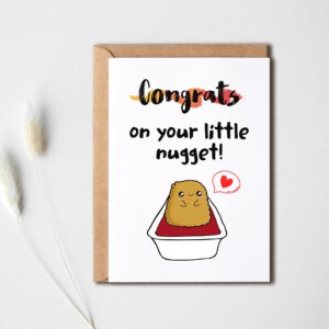 KrysDesigns Nugget Baby Card - Congrats On Your Little Nugget - New Baby Shower Newborn Chicken Nugget Tender Fast 5 x 7 inches T1EJWRTCKF 0