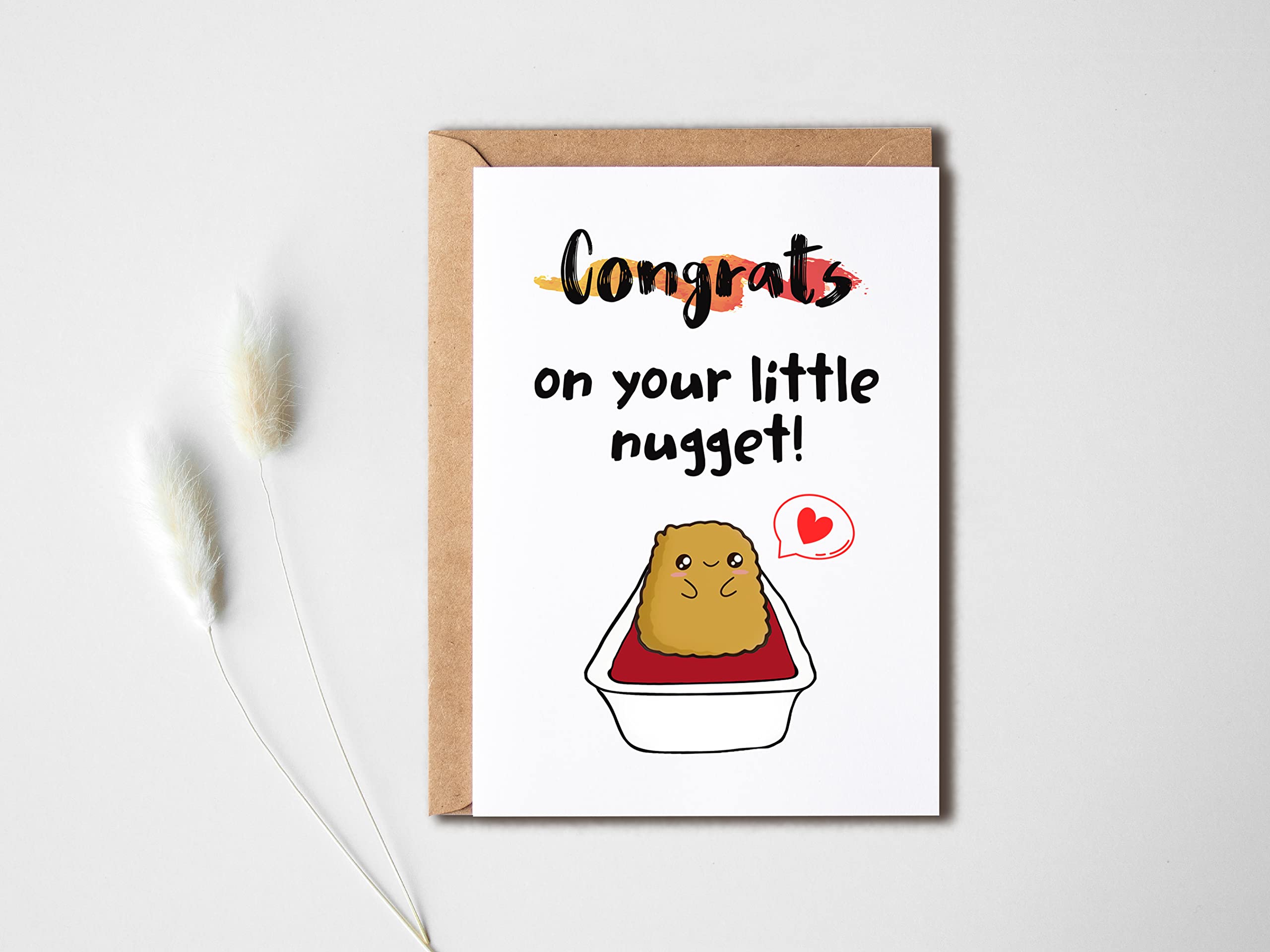 KrysDesigns Nugget Baby Card - Congrats On Your Little Nugget - New Baby Shower Newborn Chicken Nugget Tender Fast 5 x 7 inches T1EJWRTCKF 0