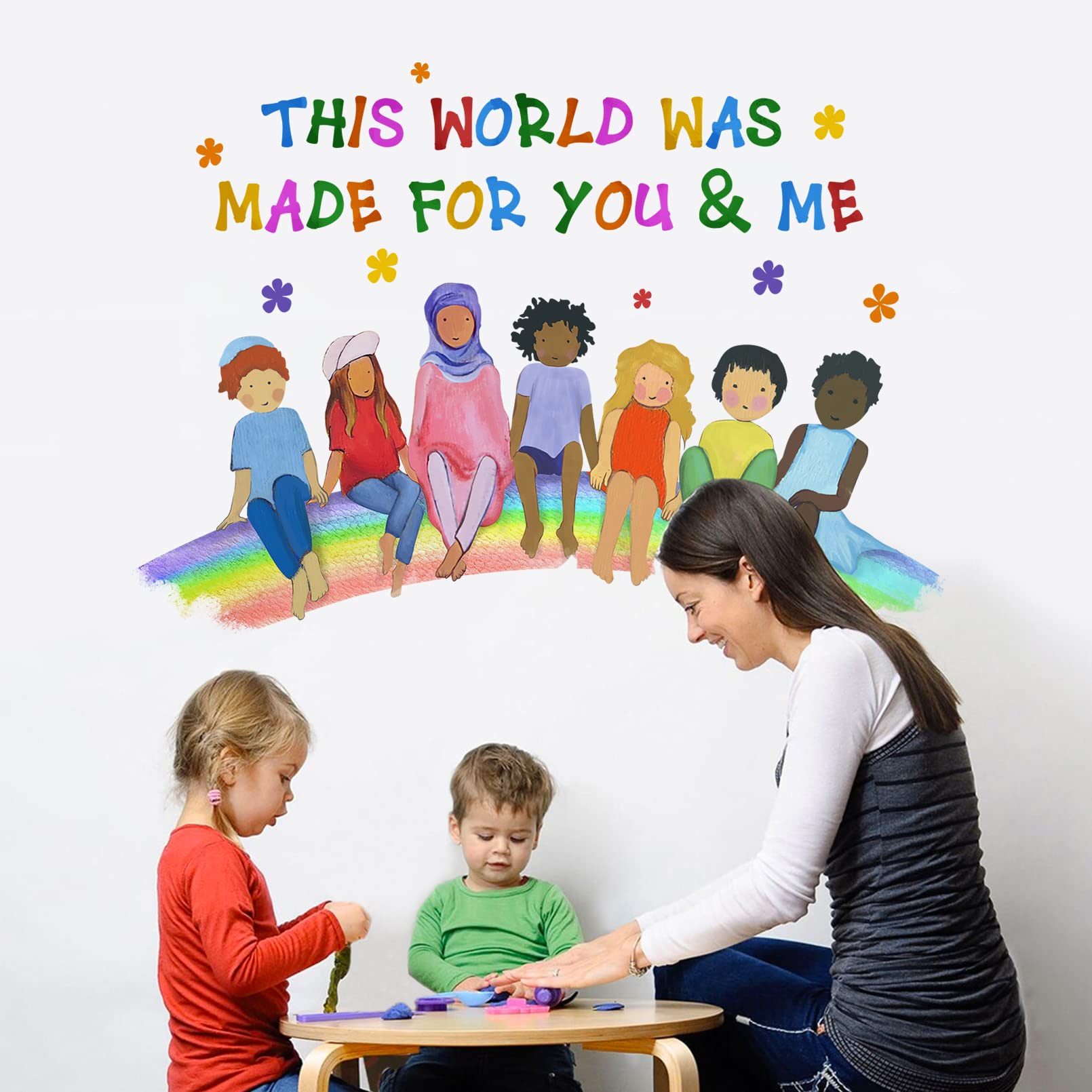 Mfault Kids Diversity Equality Inspirational Wall Decals Stickers, Motivational Inclusion Nursery Decorations Bedroom Playroom Classroom Art, This World was Made for You and Me Toddler Room Decor