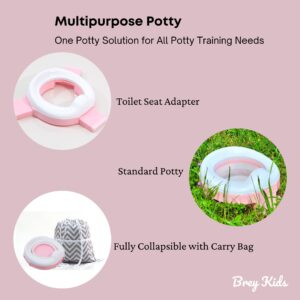 Portable Travel Potty for Toddler Kids 3-in-1 in Pink - Light, Easy with Stylish Carry Bag by Brey Kids