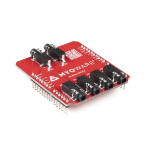 myoware 2.0 compatible with arduino shield- connect to your compatible with arduino r3 board & your myoware 2.0 muscle sensor- connect up to 6 sensors and/or link shields using trs to trs audio cables