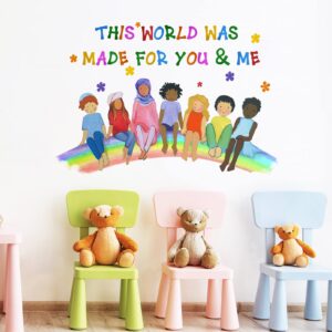 Mfault Kids Diversity Equality Inspirational Wall Decals Stickers, Motivational Inclusion Nursery Decorations Bedroom Playroom Classroom Art, This World was Made for You and Me Toddler Room Decor