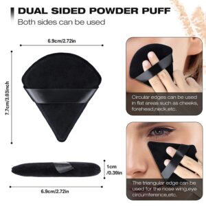 WSYUB 4Pcs Blender Puff Pure Cotton Face Soft Triangle Wedge Makeup Pad for Undereye Loose Mineral Body Powder, Black, Velour Sponge Makeup Tool