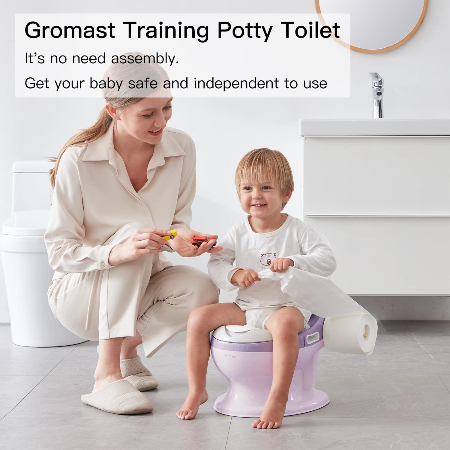 Toddler Potty, Gromast Baby Potty Training Toilet with Padded PU Seat and Removable Potty, Installation-Free Baby Toilet (Purple)