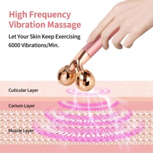 2 in 1 Electric Face Massager, Rose Golden 3D Roller and Jade Face Roller Face Massager roller Kit Gift Set for Face Skin Care Tools