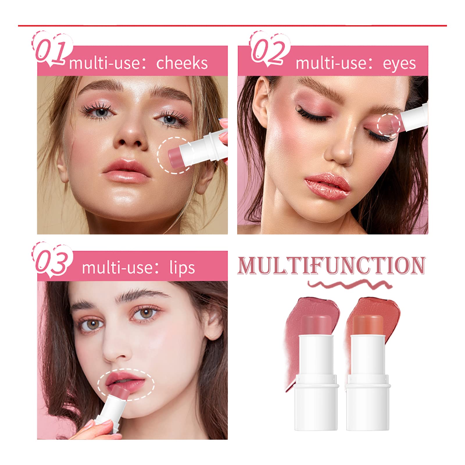 YXKJMN Multi Stick Blush Stick for Cheeks and Lips,Easy To Use On The Go, Blends Effortlessly, Sparkling Rose (05# Rose)